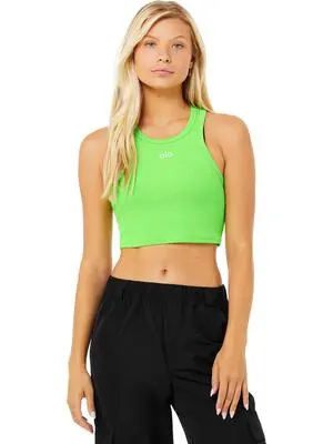 Alo Yoga Aspire Ribbed Cropped Tank Top Matcha Green/white