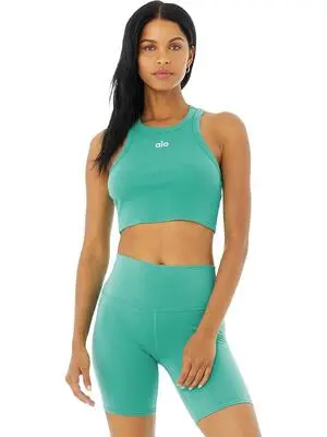 Alo Yoga Aspire Ribbed Cropped Tank Top Ocean Teal/white