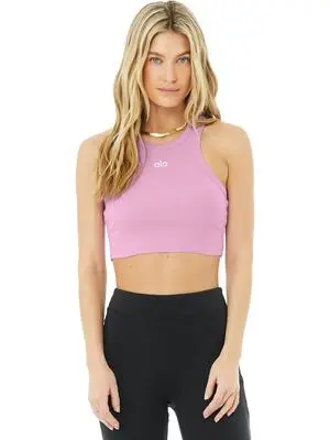 Alo Yoga Aspire Ribbed Cropped Tank Top Pink Lavender/white