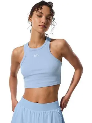 Alo Yoga Aspire Ribbed Cropped Tank Top Seashell Blue/white