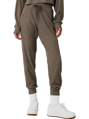 Alo Yoga ALO Muse Ribbed Jogger Sweatpants Olive Tree Heather