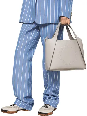 Stella McCartney Logo Crossbody Tote Bag Fog Grey