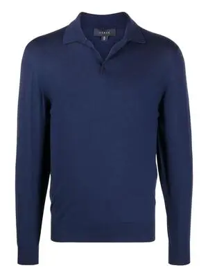 Sease Long-sleeved Knitted Polo Shirt - Blue