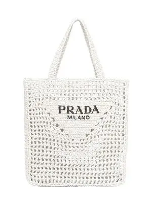 PRADA Prada Logo-Print Raffia Tote Bag