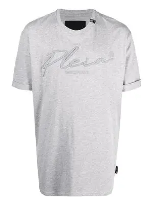 Philipp Plein Logo-embroidered Cotton T-shirt Grey