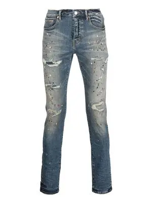 PURPLE BRAND Paint-splatter Distressed-effect Jeans - Blue
