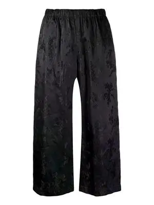 Comme Des Garçons Floral-jacquard Cropped Trousers - Black