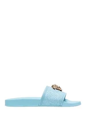 Versace Medusa Plaque Rubber Slides - Blue