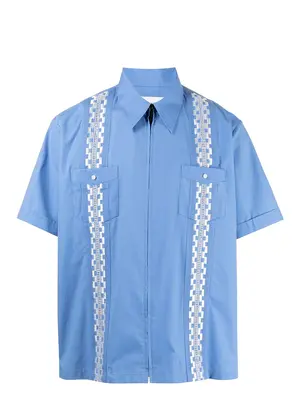 PORTS V Geometric Band Cotton Shirt - Blue