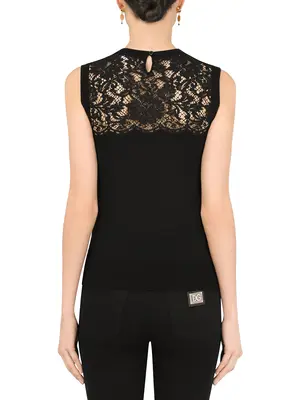 Dolce & Gabbana Lace-panel Virgin Wool Blouse - Black