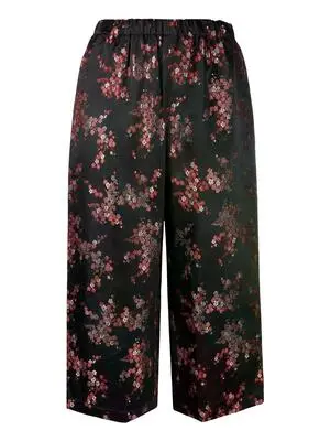 Comme Des Garçons Floral-print Cropped Trousers - Black
