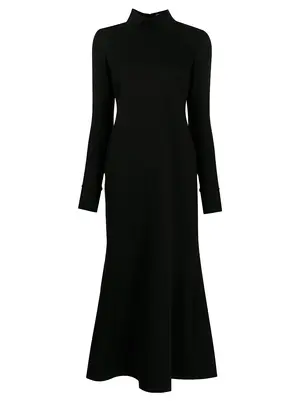 MACGRAW High-neck Flared Midi Dress - Black