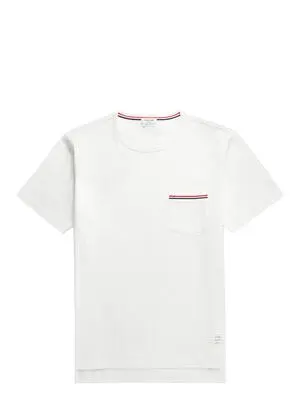 Thom Browne Slim-fit Grosgrain-trimmed Cotton-jersey T-shirt - White