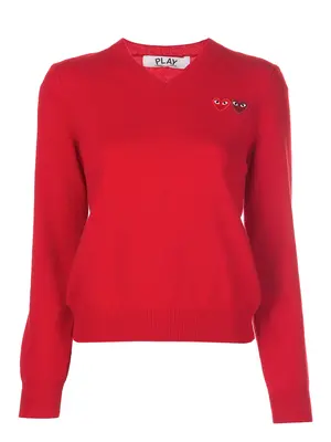 Play Comme Des Garcon Knitted V-neck Jumper - Red
