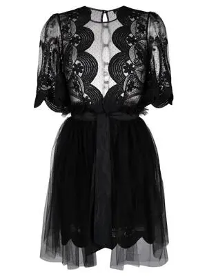 Elisabetta Franchi Lace-panelled Tulle Mini Dress - Black
