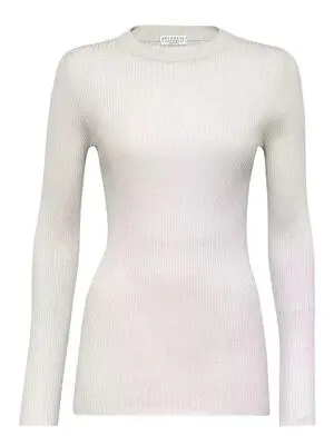 Brunello Cucinelli Fine-knit Long-sleeved Top - Neutrals