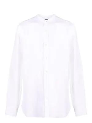 BARBA NAPOLI Band Collar Linen Shirt - White