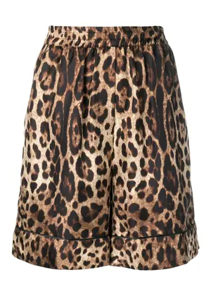 Dolce & Gabbana Leopard Print Silk Shorts - Brown