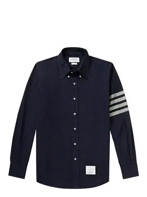 Thom Browne Button-down Collar Striped Cotton-flannel Shirt - Blue