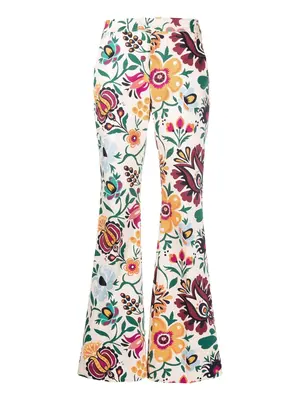 La DoubleJ Graphic-print Flared Trousers - Neutrals