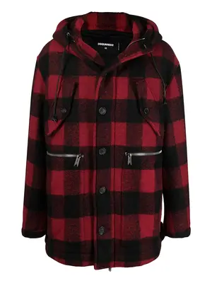 Dsquared2 Checked Wool-blend Coat - Red