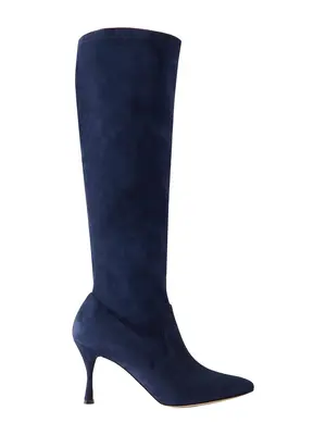 Manolo Blahnik Manolo Blahnik Pamfilo 90 Stretch-suede Knee Boots Navy