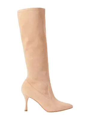 Manolo Blahnik Manolo Blahnik Pamfilo 90 Stretch-suede Knee Boots Neutrals