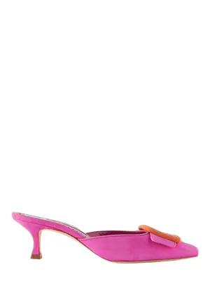 Manolo Blahnik Maysale 50 Buckled Mules Pink