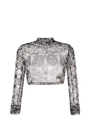 Philipp Plein Baroque Print Cropped Top - Neutrals