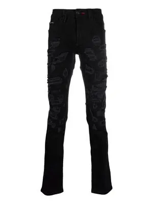 Philipp Plein Super-straight Destroyed Jeans - Black