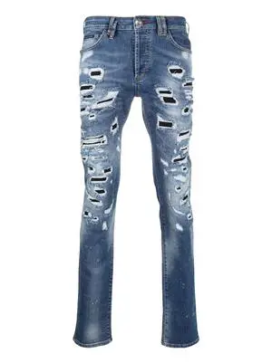 Philipp Plein Straight-leg Distressed Jeans - Blue