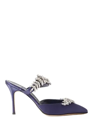 Manolo Blahnik Lurum 90 Crystal-embellished Satin Mules - Blue