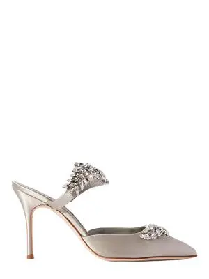 Manolo Blahnik Lurum 90 Crystal-embellished Satin Mules - Gray