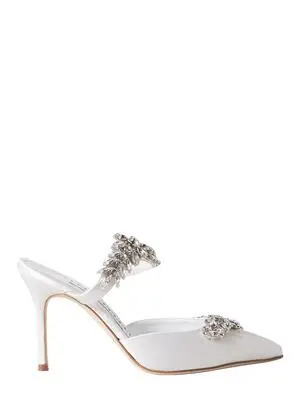 Manolo Blahnik Lurum 90 Crystal-embellished Satin Mules - White