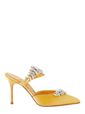 Manolo Blahnik Manolo Blahnik Lurum 90 Crystal-Embellished Satin Mules Yellow