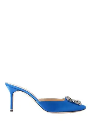 Manolo Blahnik Hangisimu 70 Embellished Satin Mules - Blue