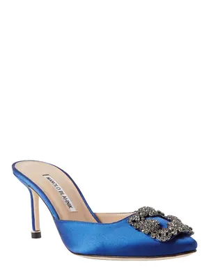 Manolo Blahnik Manolo Blahnik Hangisimu 70 Embellished Satin Mules Royal Blue