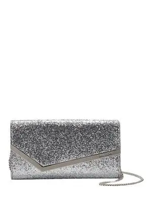 JIMMY CHOO Emmie Glittered Leather Clutch Bag - Silver