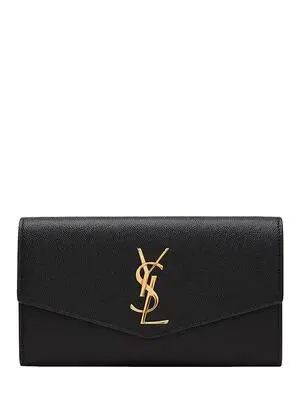 Saint Laurent Uptown Ysl Wallet On Chain In Grained Leather Black