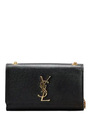 Saint Laurent Kate Small YSL Shoulder Bag In Grained Leather Black