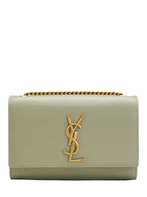 Saint Laurent Kate Small YSL Shoulder Bag In Grained Leather Light Sage