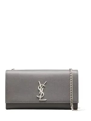 Saint Laurent Kate Medium YSL Shoulder Bag In Grained Leather Gray
