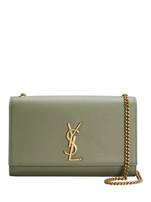 Saint Laurent Kate Medium YSL Shoulder Bag In Grained Leather Sage