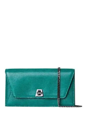 Akris Anouk Lizard-print Clutch Bag With Chain - Emerald