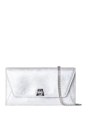 Akris Anouk Lizard-print Clutch Bag With Chain - Silver Metallic