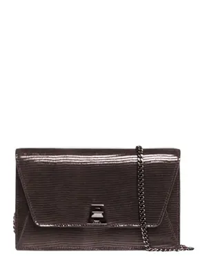 Akris Akris Anouk Lizard-Print Clutch Bag With Chain Silver