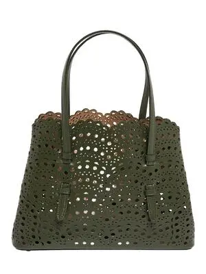 Alaïa ALAIA Mina 25 Vienne Wave Perforated Leather Tote Bag Olive