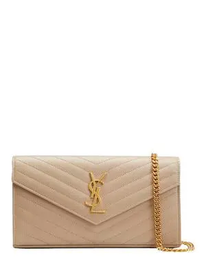 Saint Laurent Monogram Wallet On Chain - Dark Beige