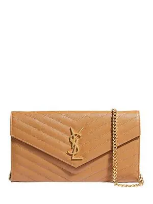 Saint Laurent YSL Monogram Wallet On Chain Dark Natural