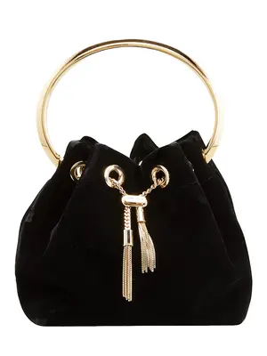 JIMMY CHOO Bon Bon Velvet Top Handle Bag Black